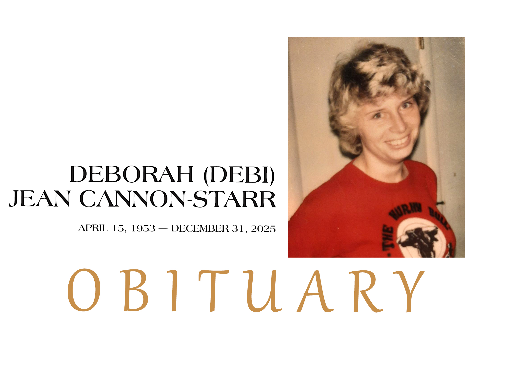 OBITUARY: DEBORAH (DEBI) JEAN CANNON-STARR | The Canadian Record