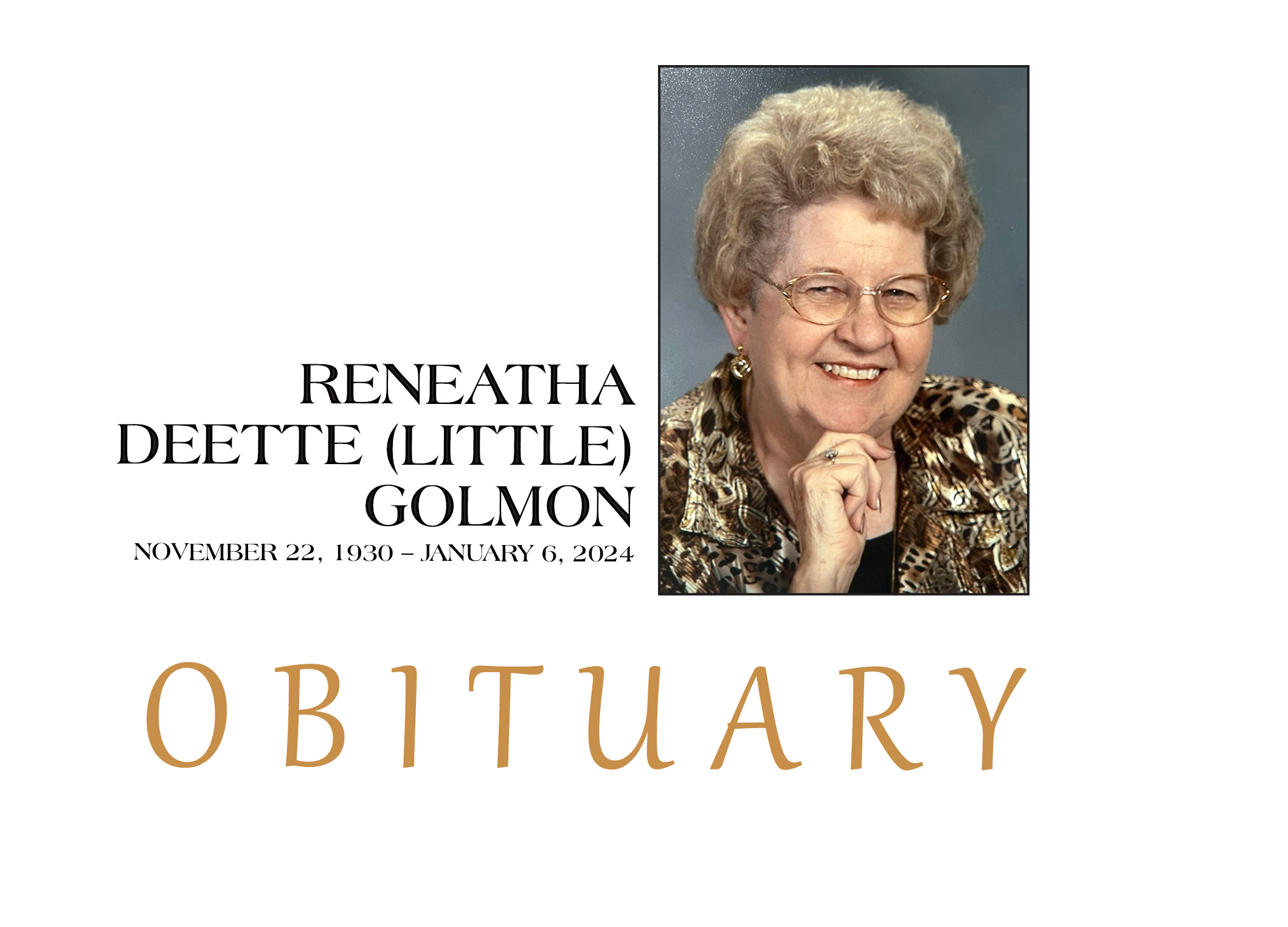 OBITUARY: RENEATHA DeETTE (LITTLE) GOLMON | The Canadian Record